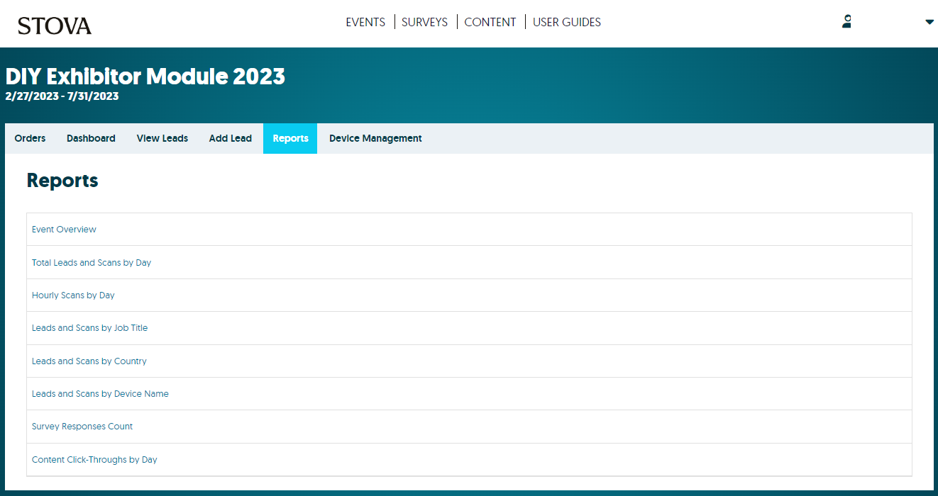 Stova Lead Retrieval Exhibitor Portal – client support portal
